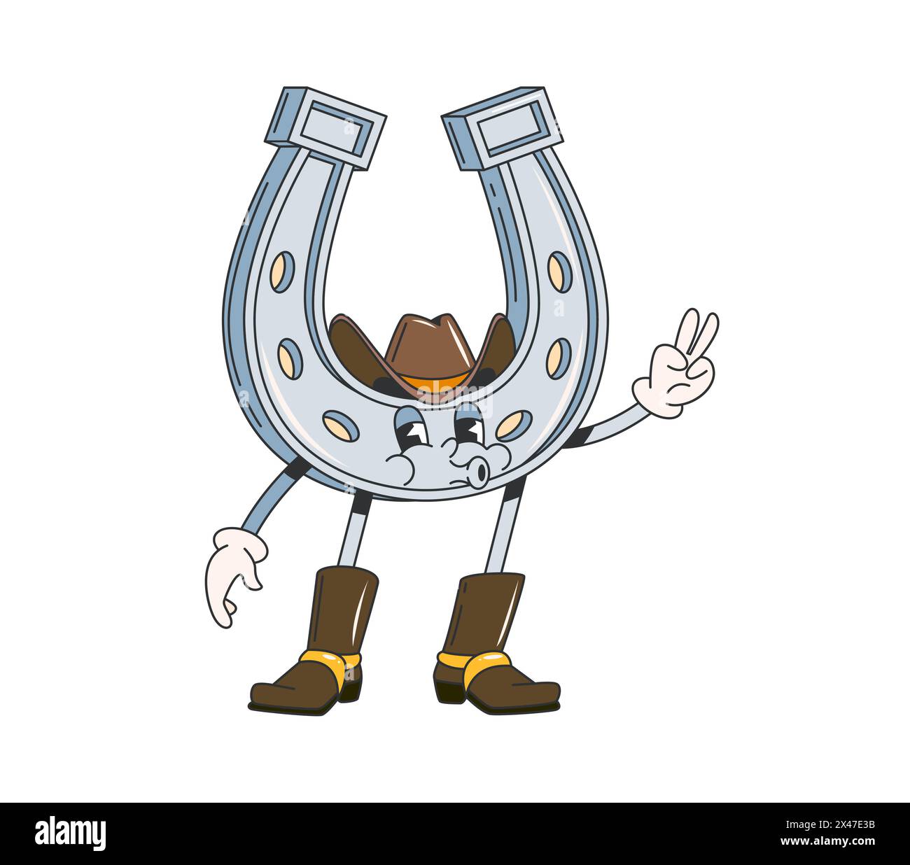 Cartoon retro groovy wild west horseshoe character. Isolated vector ...