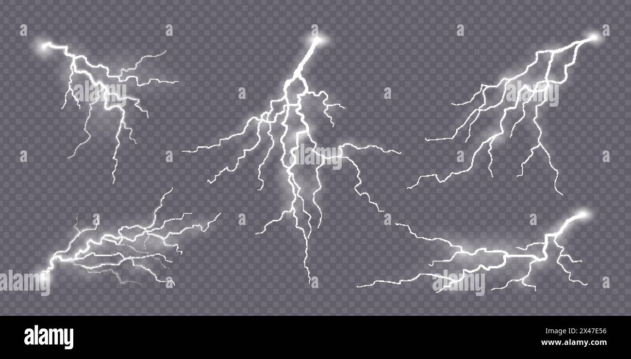 Lightning effect. Thunderstorm electric spark, flash strike, thunder ...