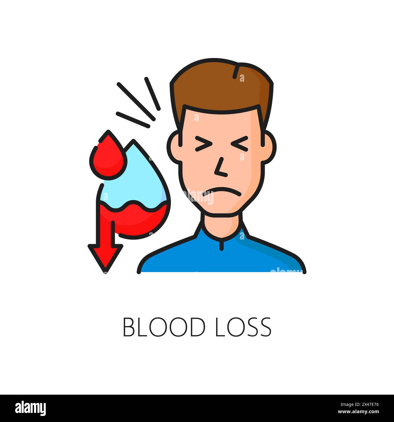 Hematology, anemia disease blood loss symptom color line icon. Anemia ...