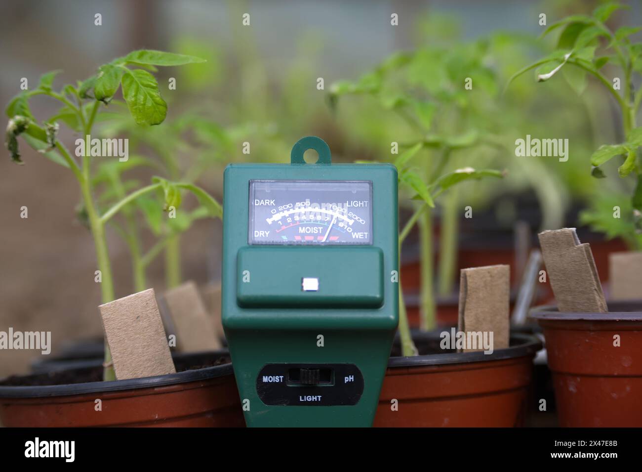Agricultural meter in close up over blurred background. High technology agriculture concept ...
