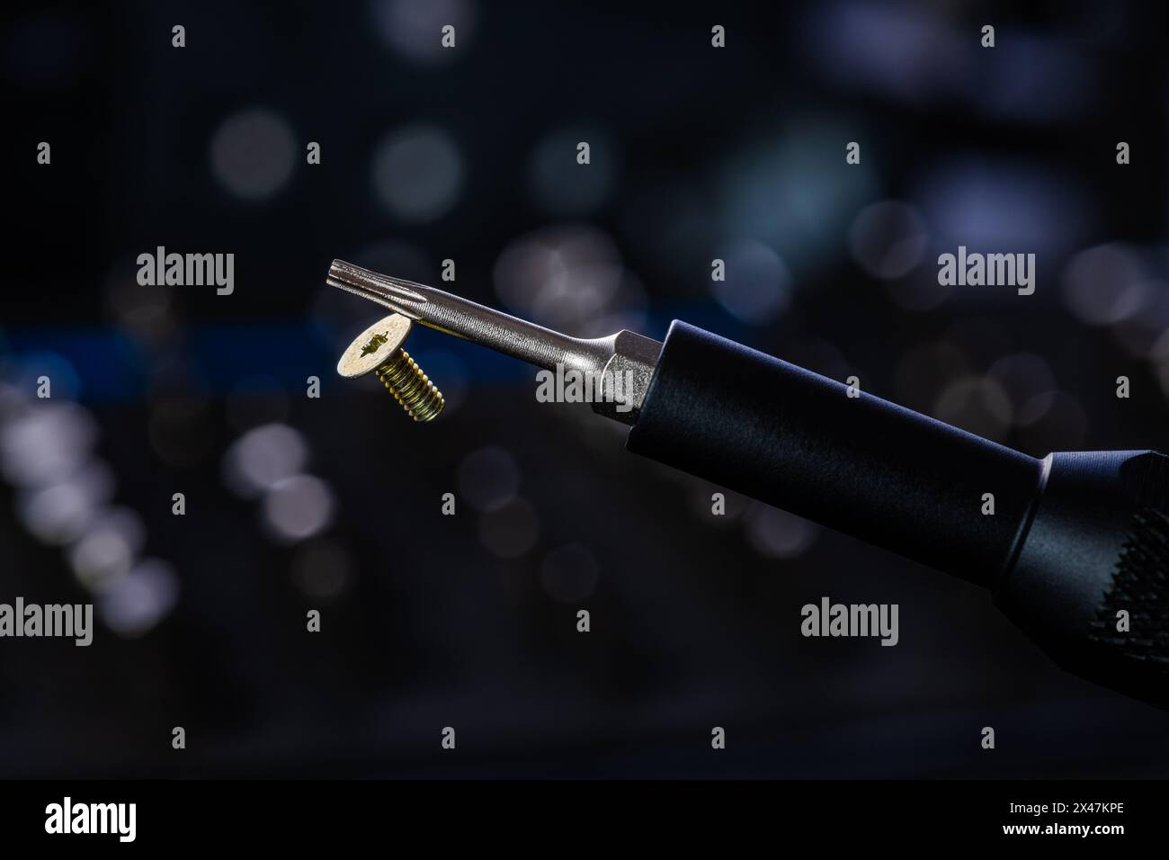 Torx drive bit and aluminum magnetized bit driver closeup. Screwdriver ...