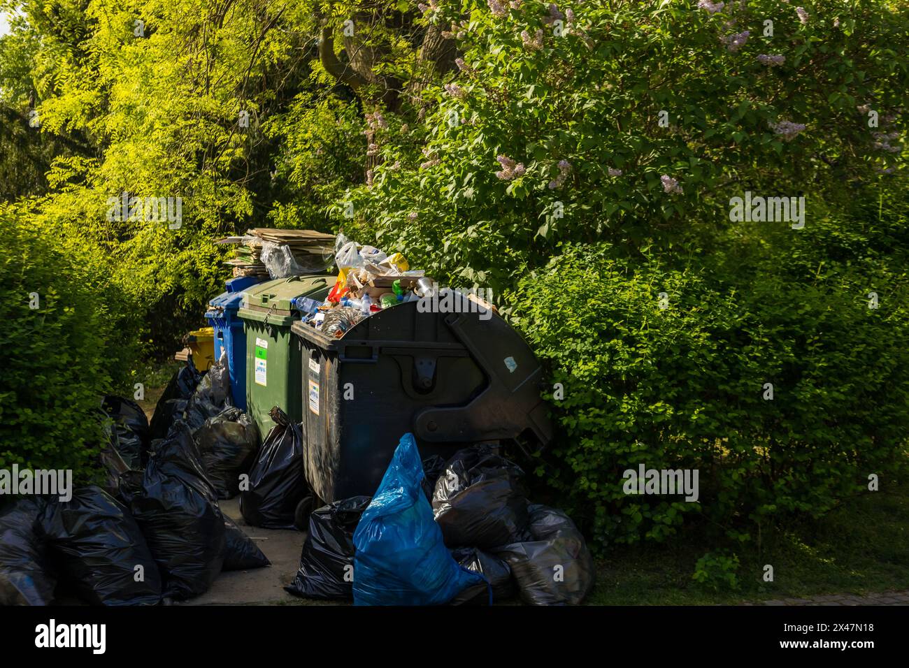 Prague, Czech republic - April 29, 2024: Garbage in Havlicek garden ...