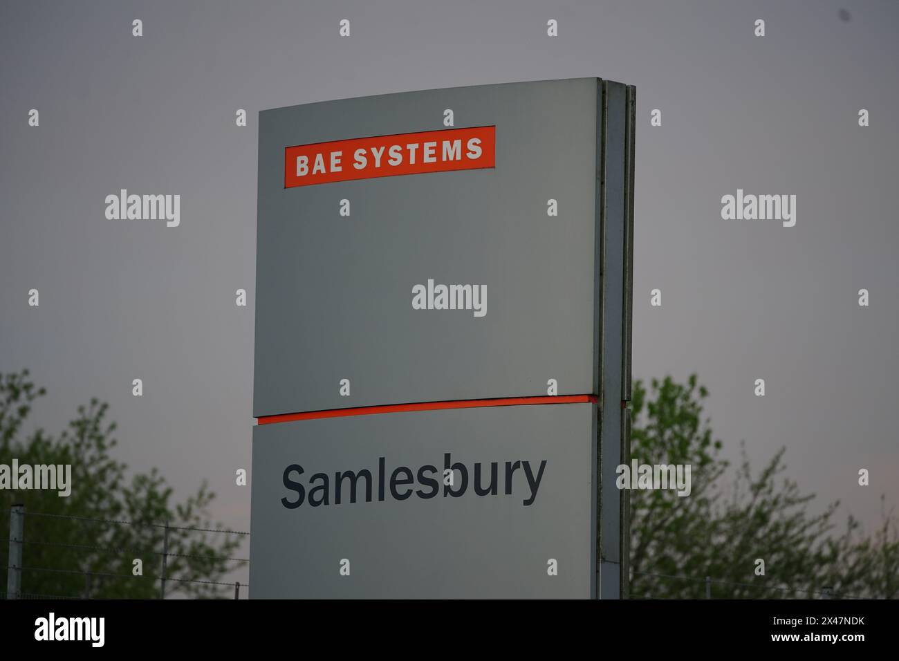 The sign for BAE Systems site in Salmesbury, Lancashire, during a ...