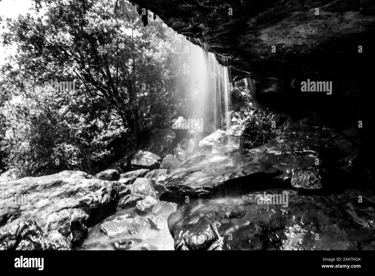Tiger Falls in black and white in Royal Natal National Park in the ...