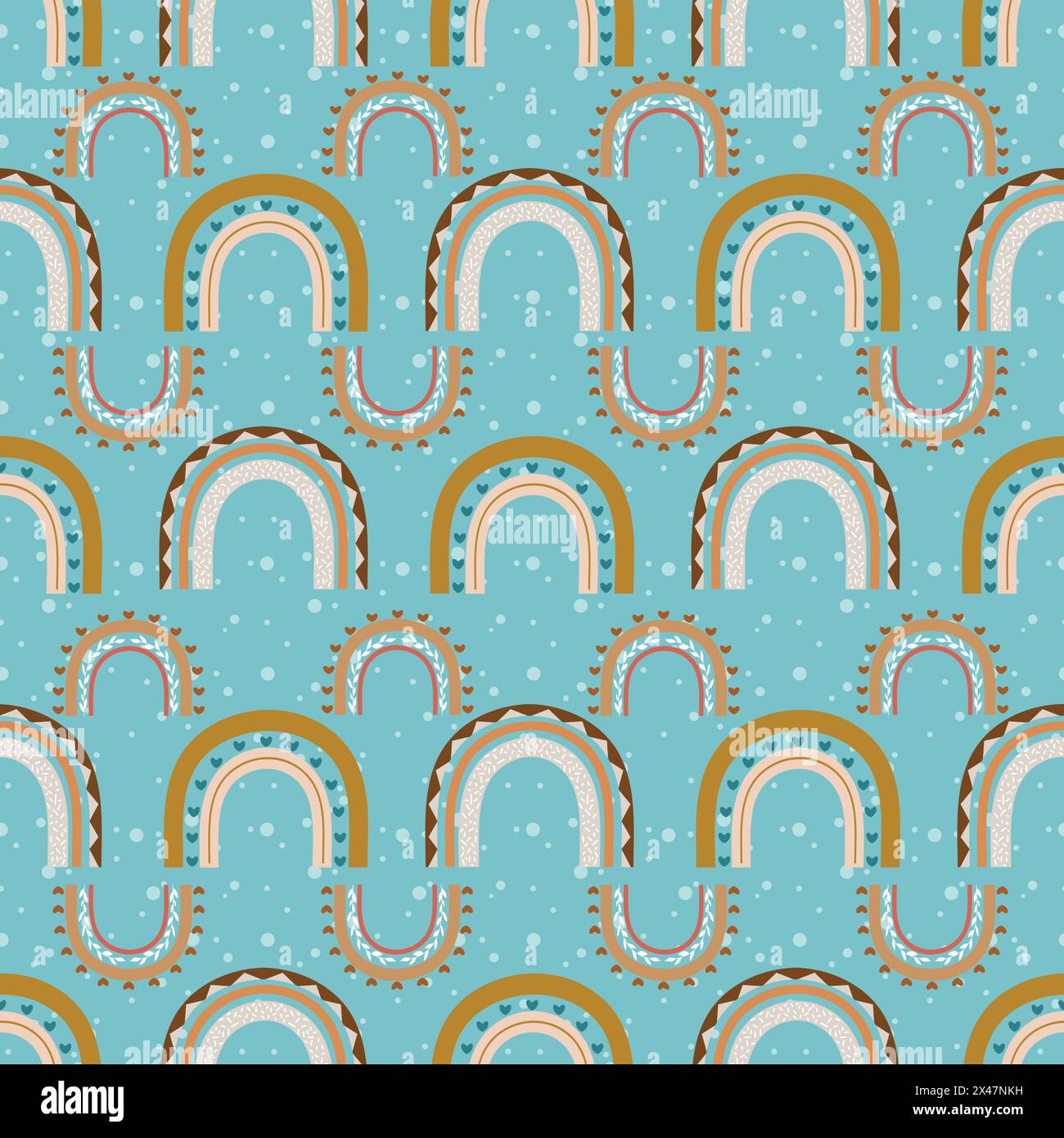 Boho rainbows vector repeat pattern on turquoise background design ...