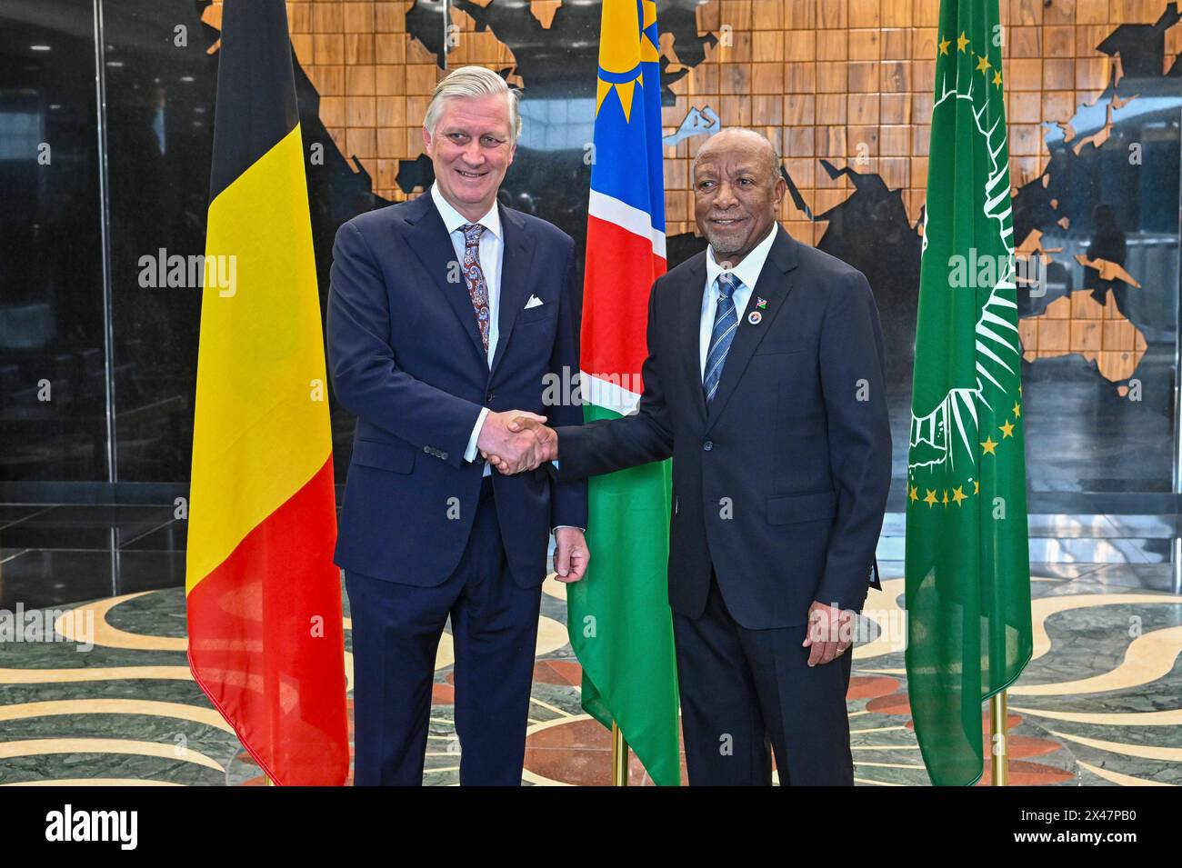 Namibia, Windhoek, 30 april 2024 Majesty King Philippe official working ...