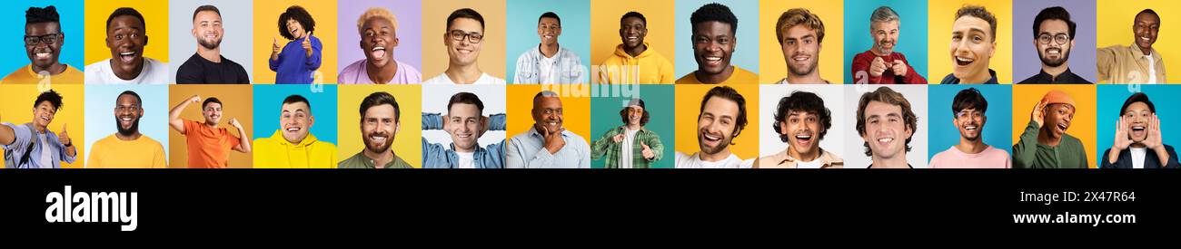 Happy faces of men in a colorful montage Stock Photo - Alamy