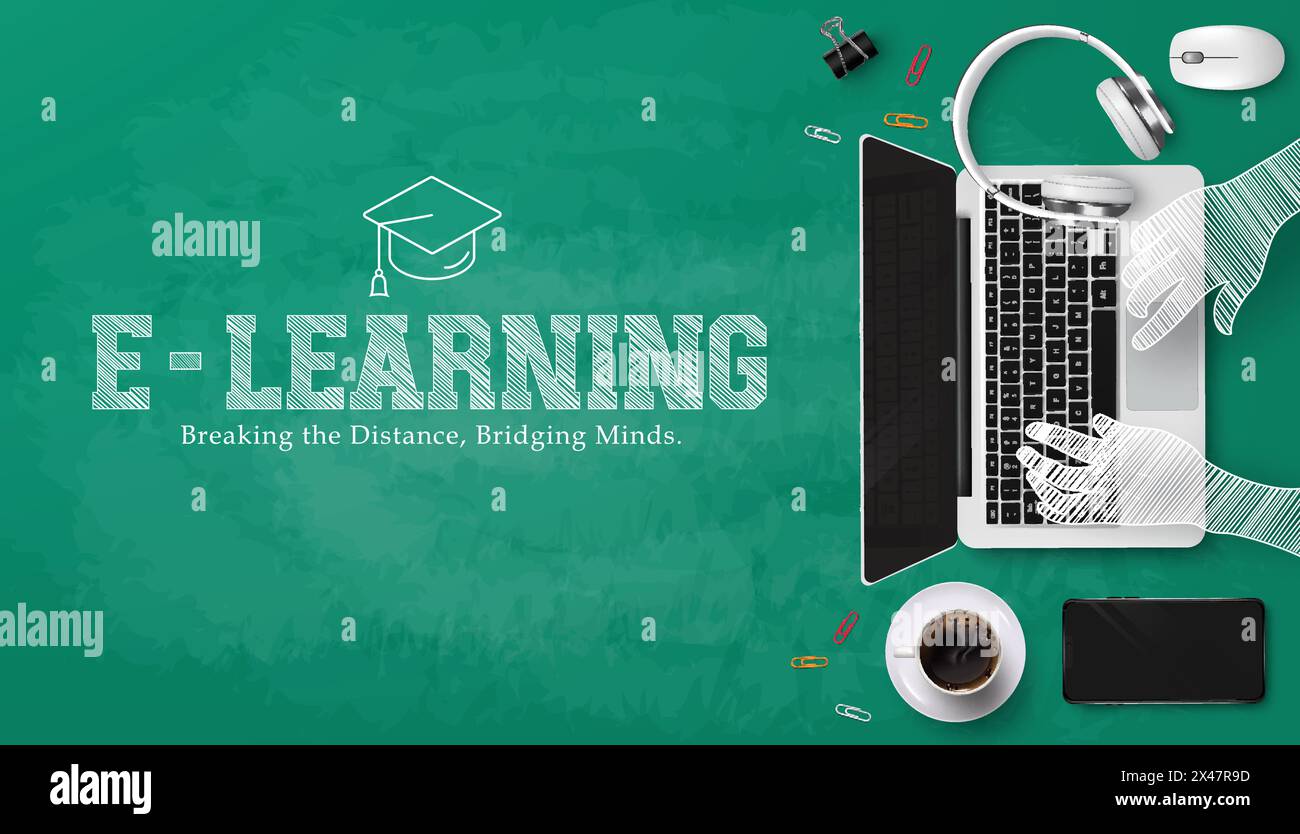 E learning school vector template design. Back to school e learning ...