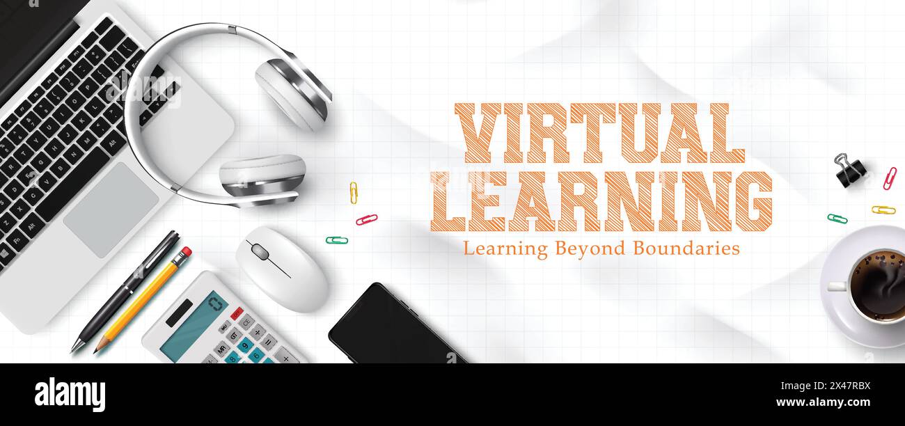 School virtual learning vector template design. Back to school virtual ...