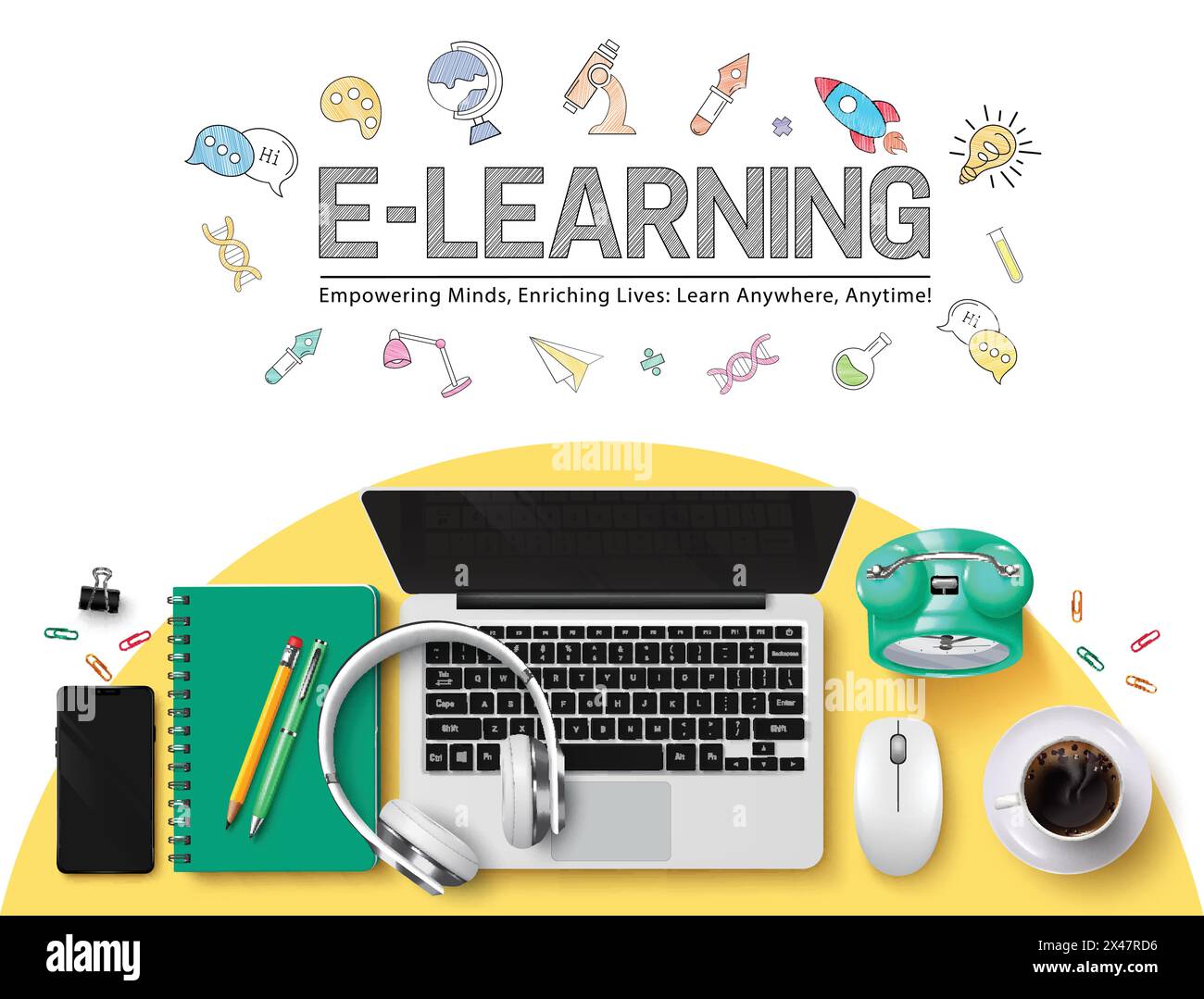 E learning school vector template design. Back to school e learning ...