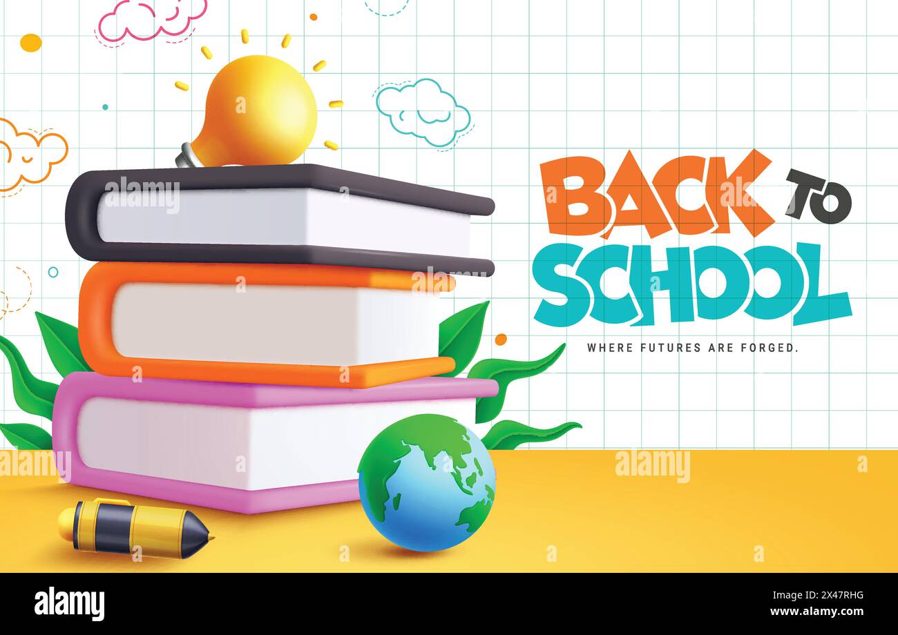 Back to school books vector design. Back to school greeting text with ...