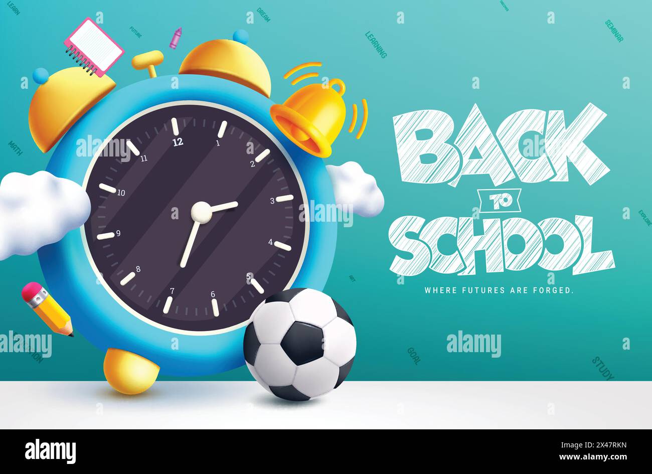 Back to school alarm clock vector design. Back to school greeting text ...