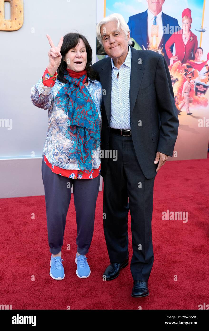 Jay Leno, right, and his wife Mavis pose together at the premiere of ...