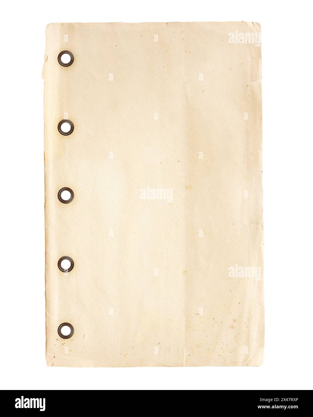 Paper sheet with retro bronze clips. Vintage piece of old notebook page ...