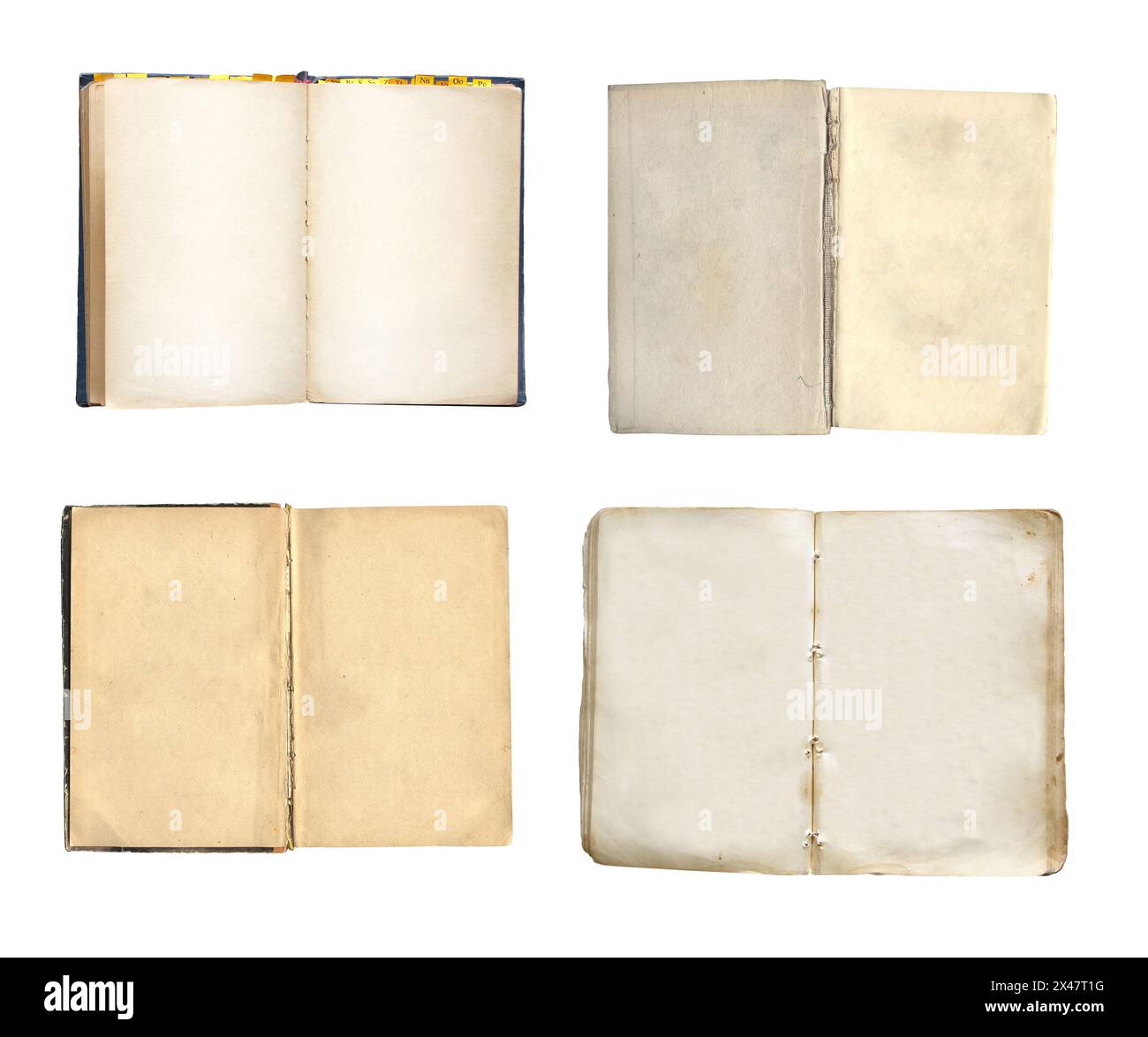 Collection of old books with blank pages. Set of vintage opened book ...