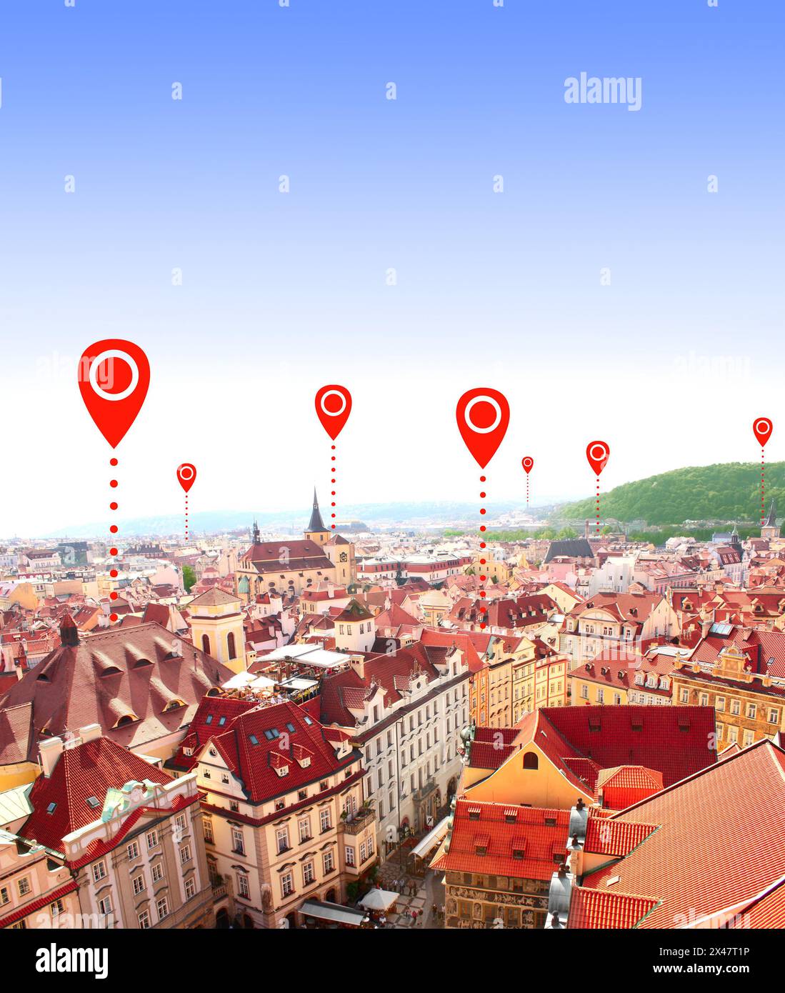 Network connection concept. Aerial view on medieval houses on Old Town ...