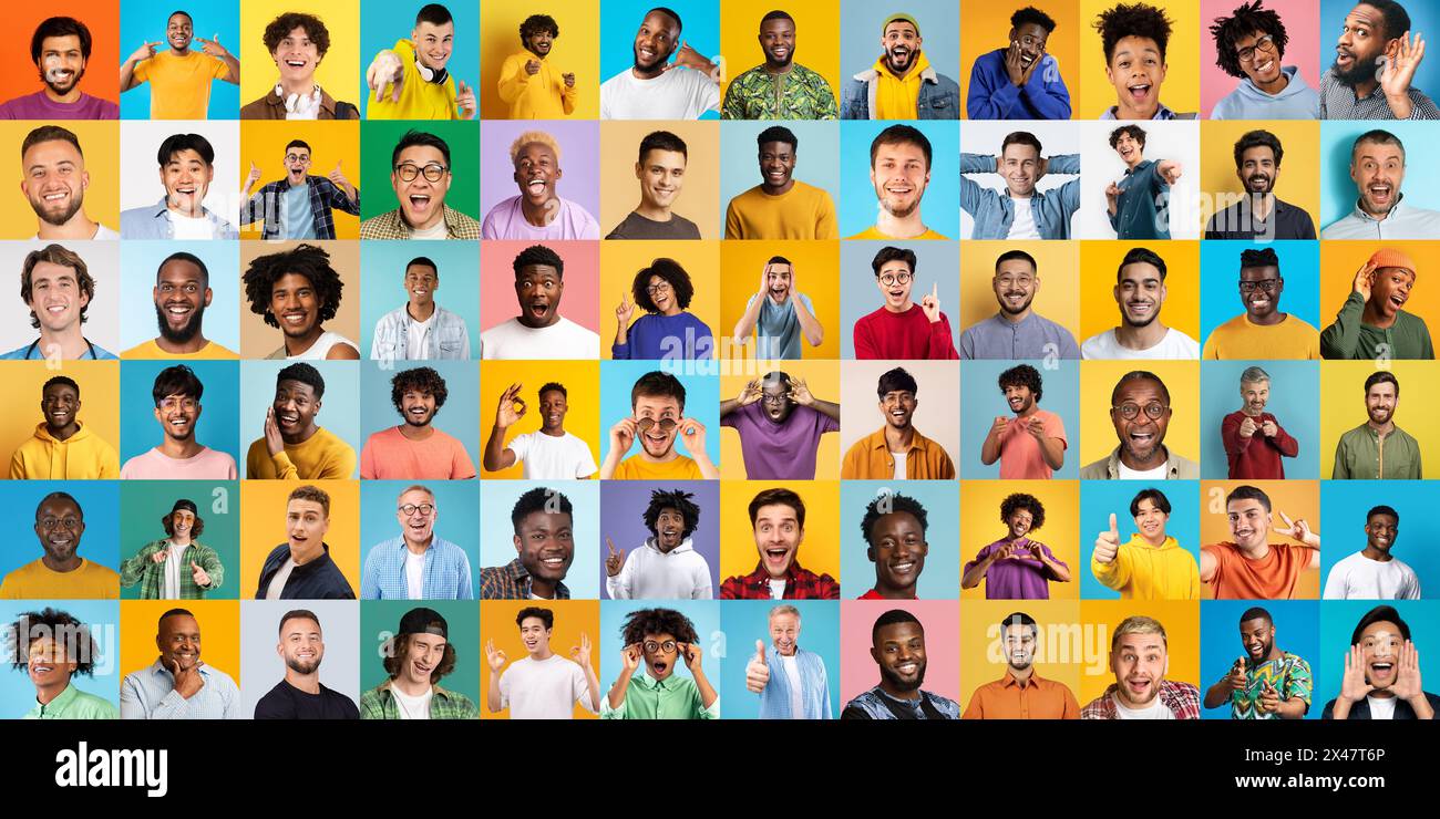 Happy people multiracial men with colorful backgrounds Stock Photo - Alamy