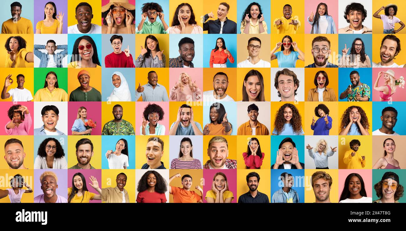 Colorful collage of diverse people expressing emotions Stock Photo - Alamy