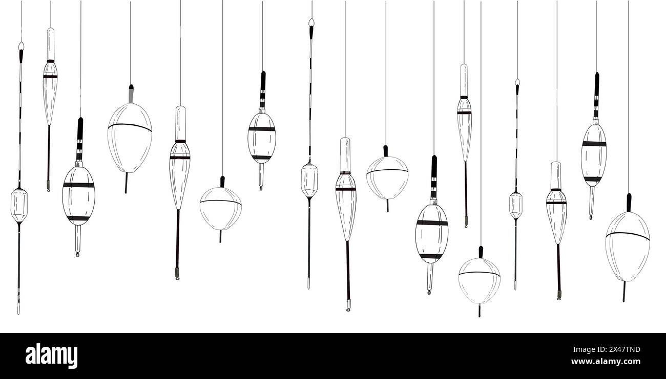 Fishing bobber vector illustration seamless border. Float cork tackle ...