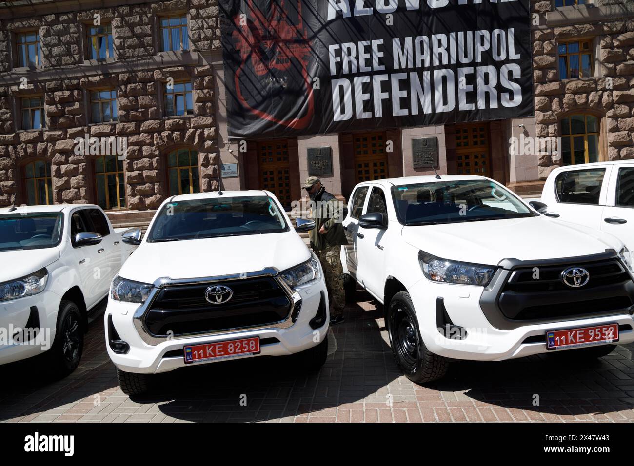 KYIV, UKRAINE - APRIL 30, 2024 - New Toyota Hilux SUVs purchased by the ...