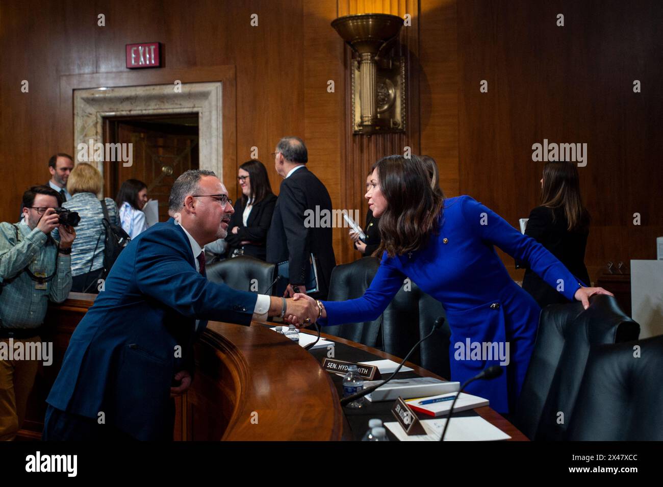 United States Senator Katie Britt (Republican of Alabama), right ...