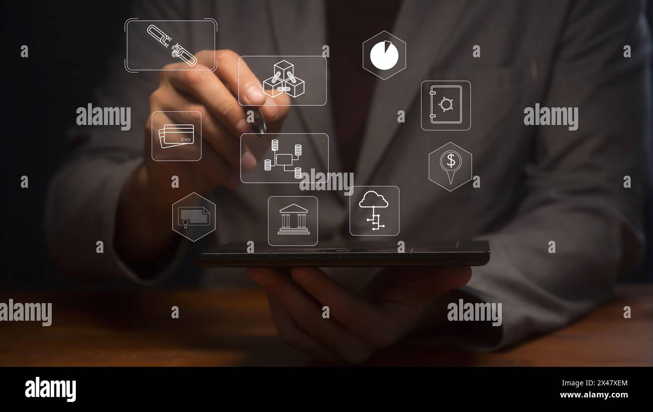 Cg global business symbols with blockchain technology in the financial ...