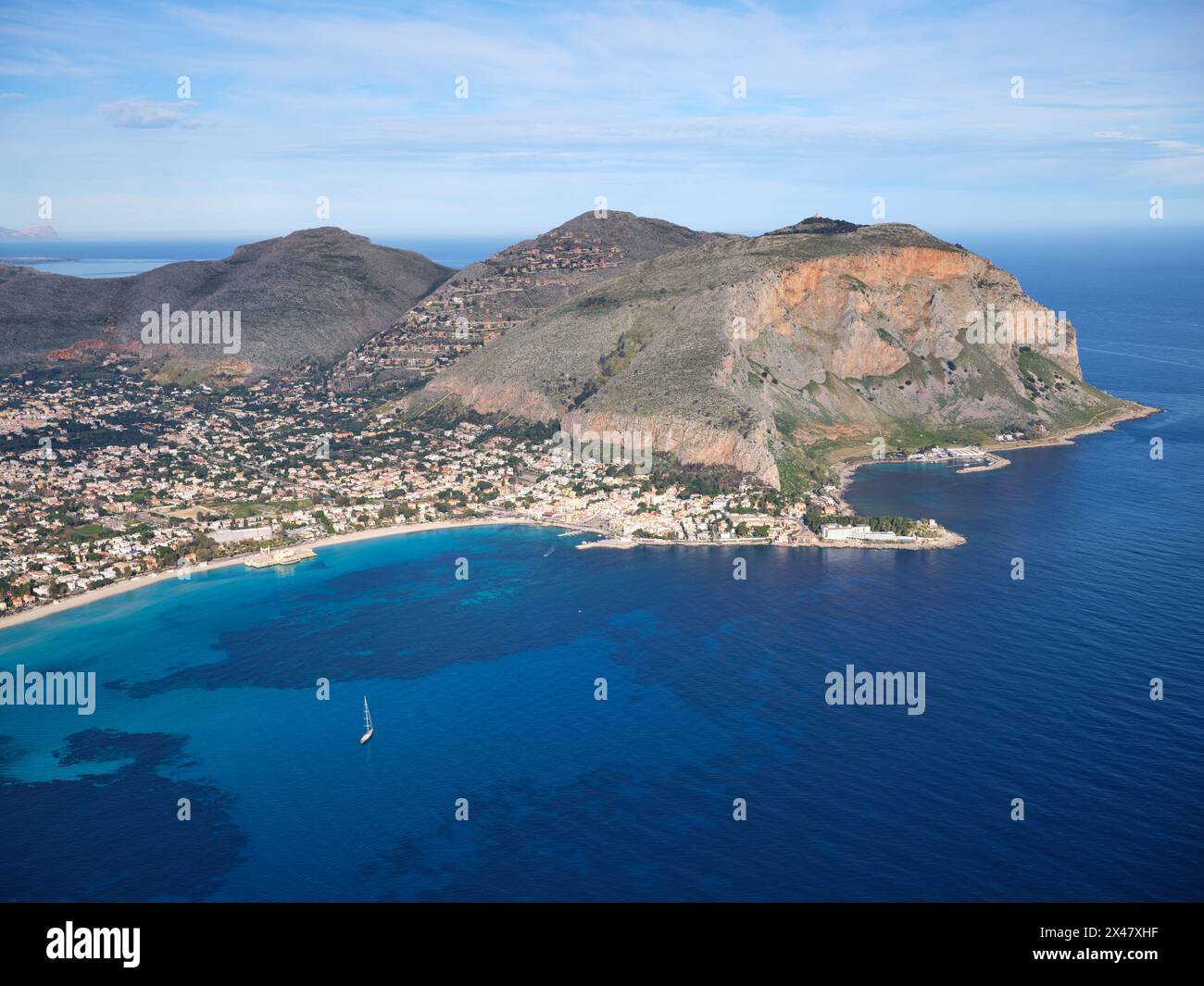 AERIAL VIEW. The seaside resort of Mondello within the city of Palermo ...