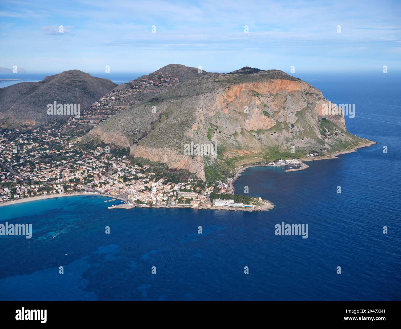 AERIAL VIEW. The seaside resort of Mondello within the city of Palermo ...