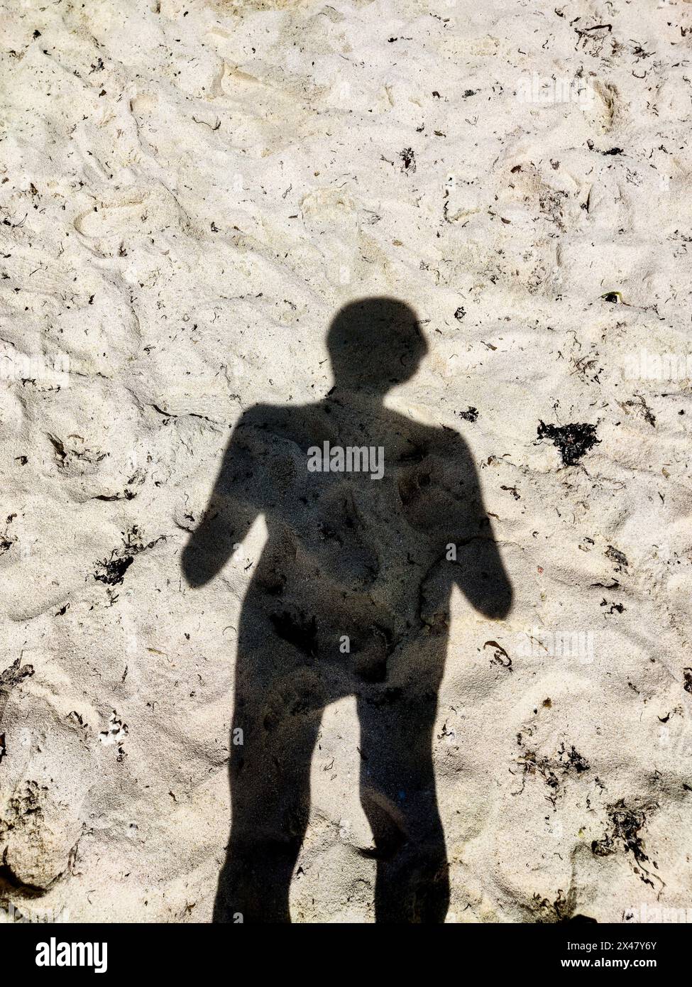 Image of shadow of man cast upon a sandy beach or desert landscape ...