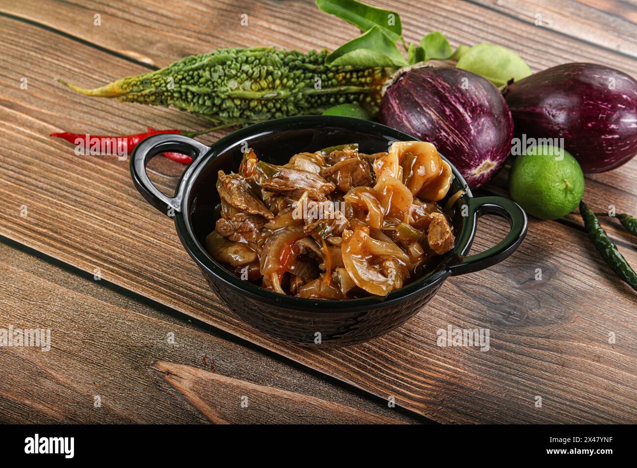 Tibetian cuisine - thenthuk noodles with beef and spices Stock Photo ...
