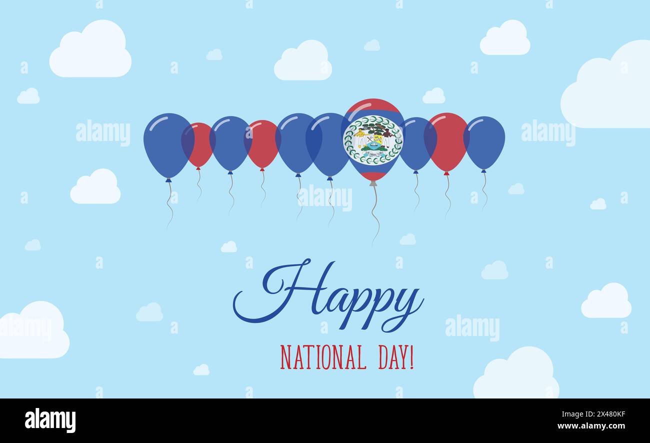 Belize Independence Day Sparkling Patriotic Poster. Row of Balloons in ...