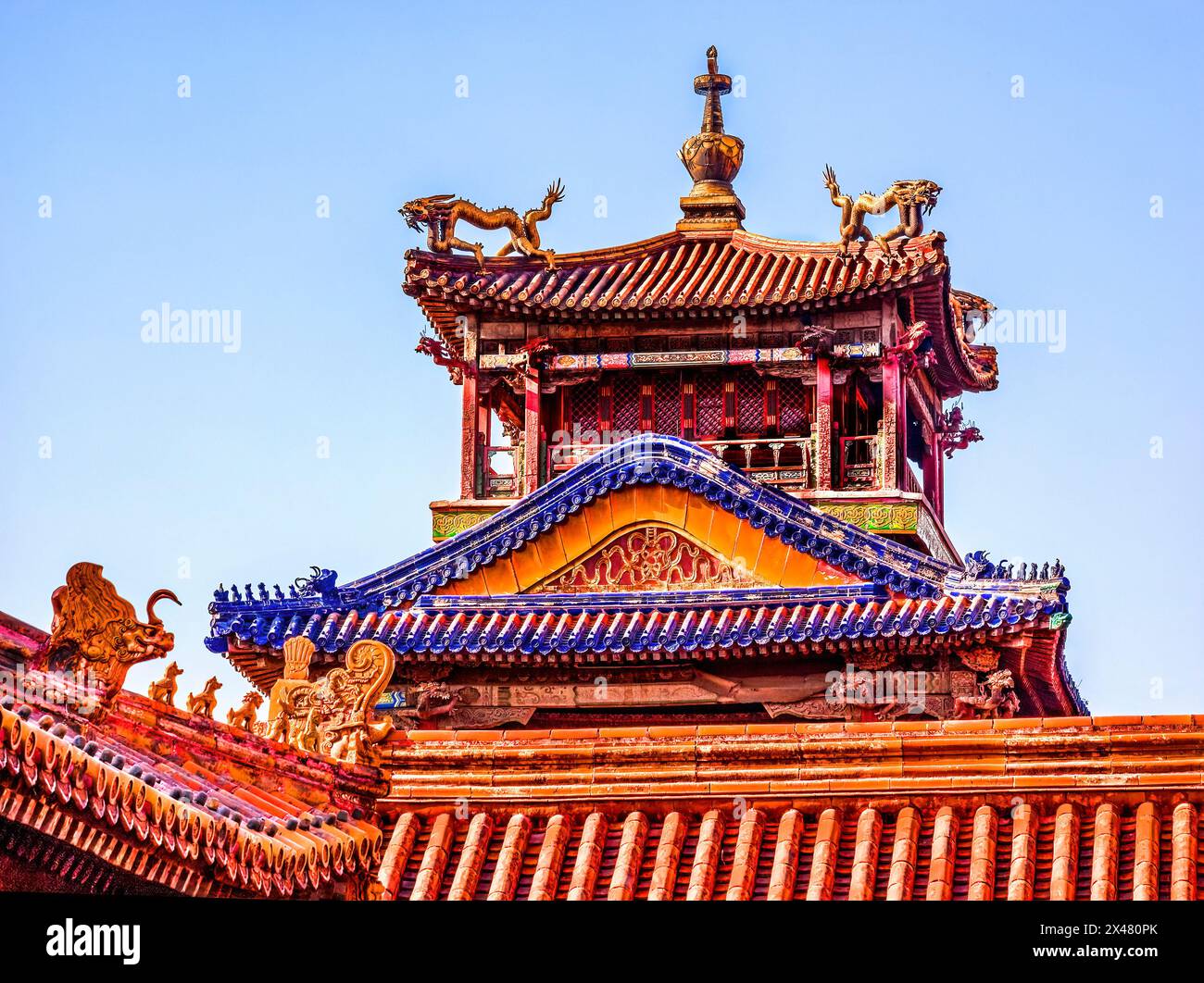 Dragon PaviLion, Gugong, Forbidden City. Roof figures decorating ...
