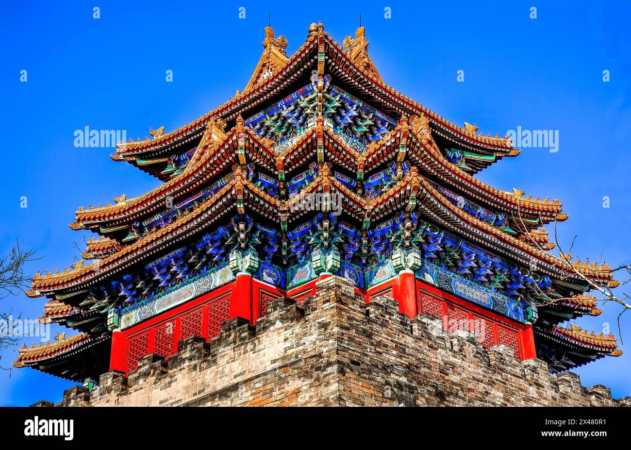Watch tower Forbidden City roof figures, Beijing, China. Built in the ...