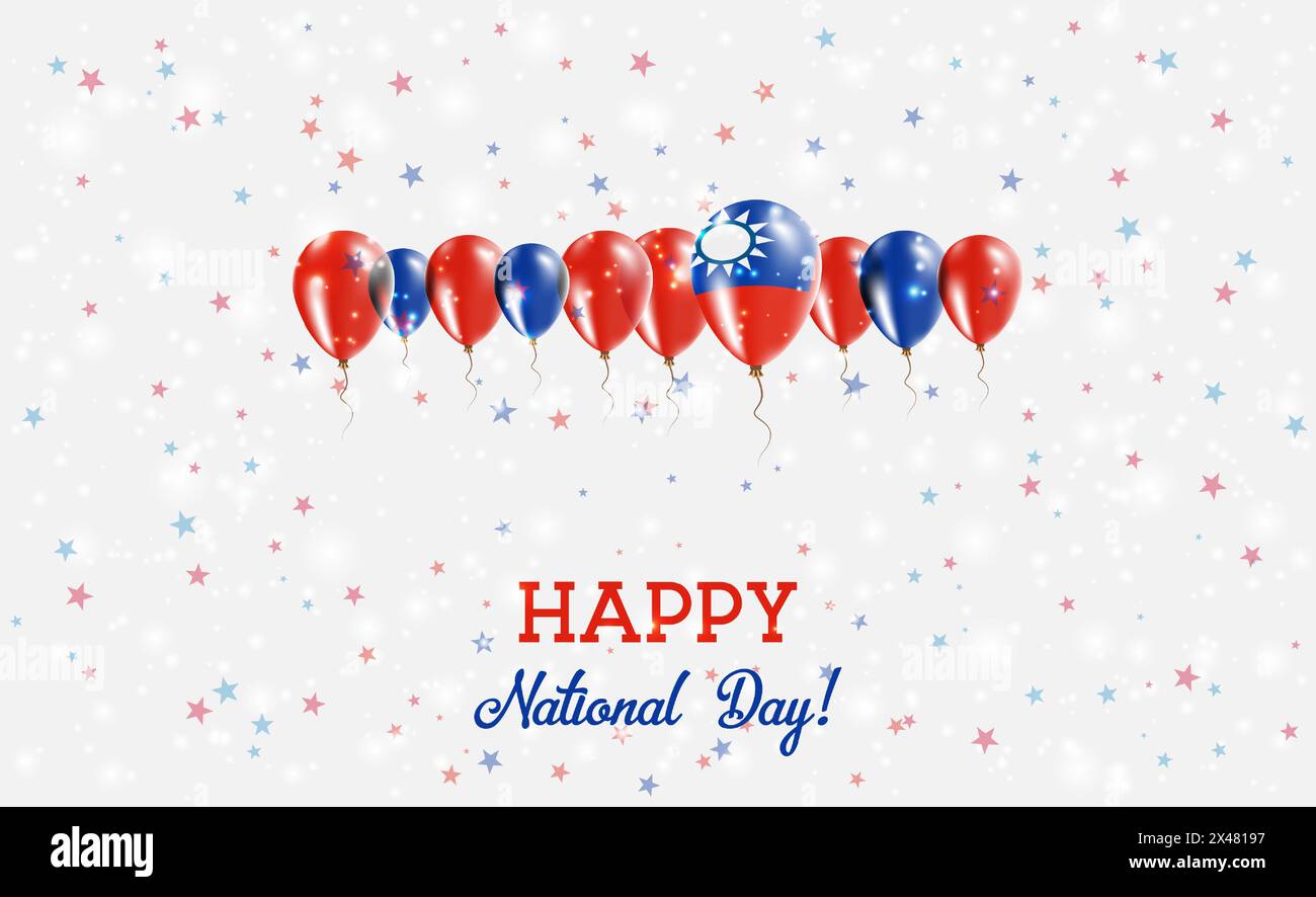Taiwan Independence Day Sparkling Patriotic Poster. Row of Balloons in ...