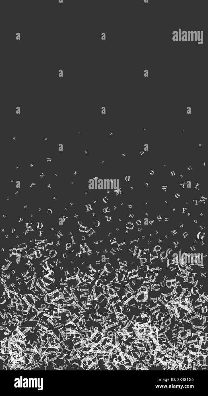 School notebook cover. White chalk floating letters of Latin alphabet ...