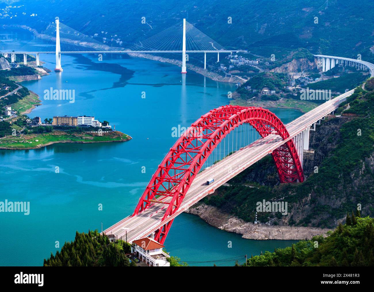 YICHANG, CHINA - MAY 1, 2024 - Aerial photo shows vehicles driving on ...