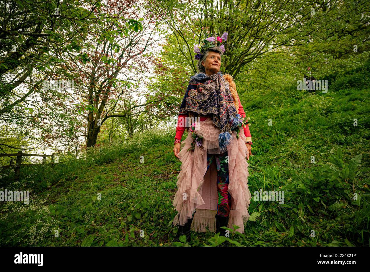 A woman in a floral headdress during the Beltane celebrations at ...