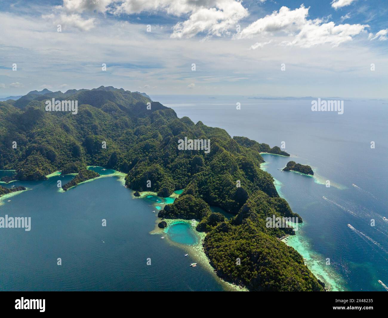 Lagoons with splendid limestone rocks. Blue sea and turquoise lagoons ...