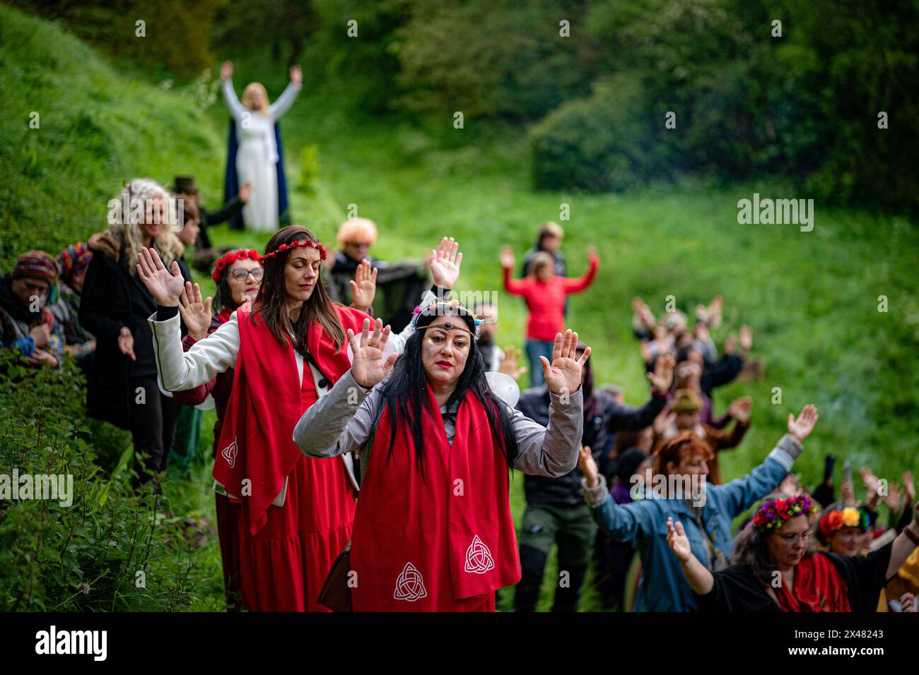 People hail to West as they they take part in the Beltane celebrations ...