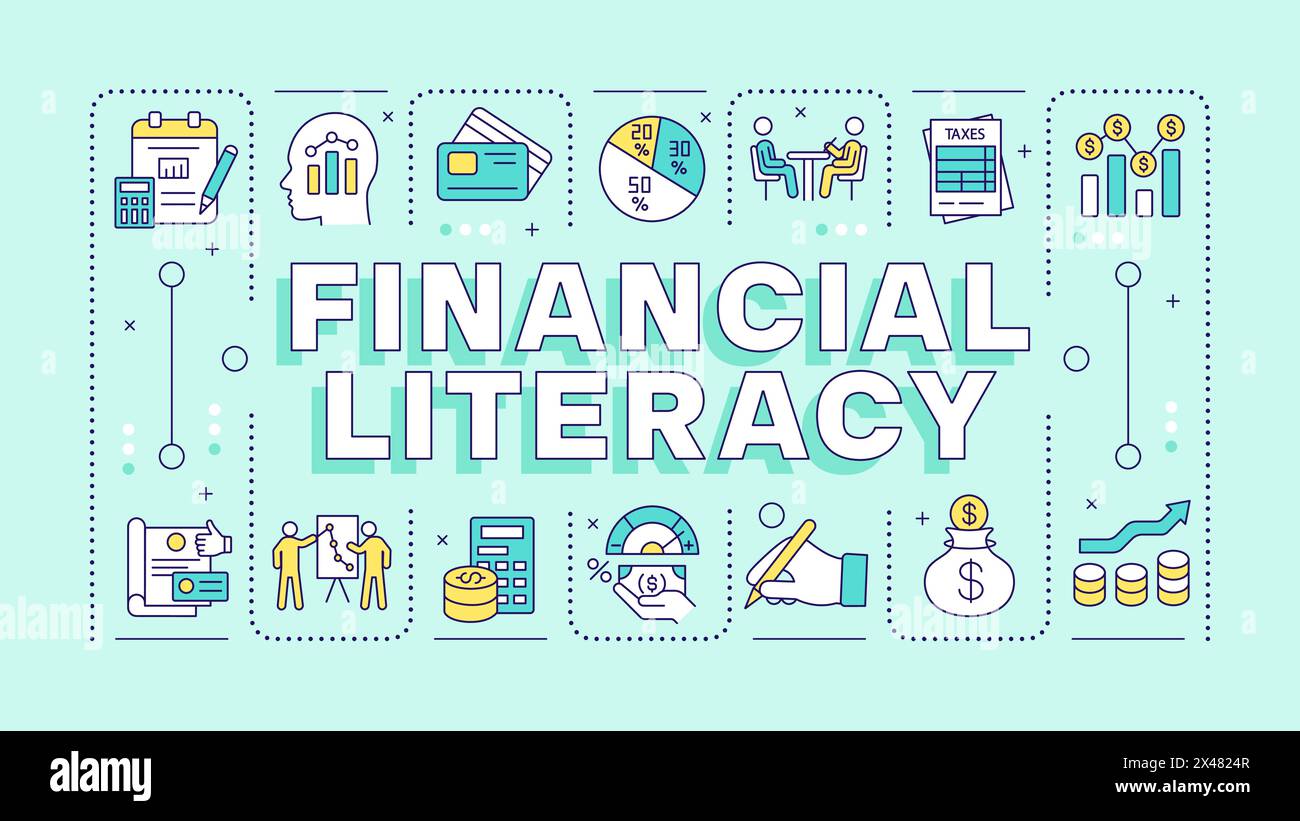 Financial literacy turquoise word concept Stock Vector Image & Art - Alamy