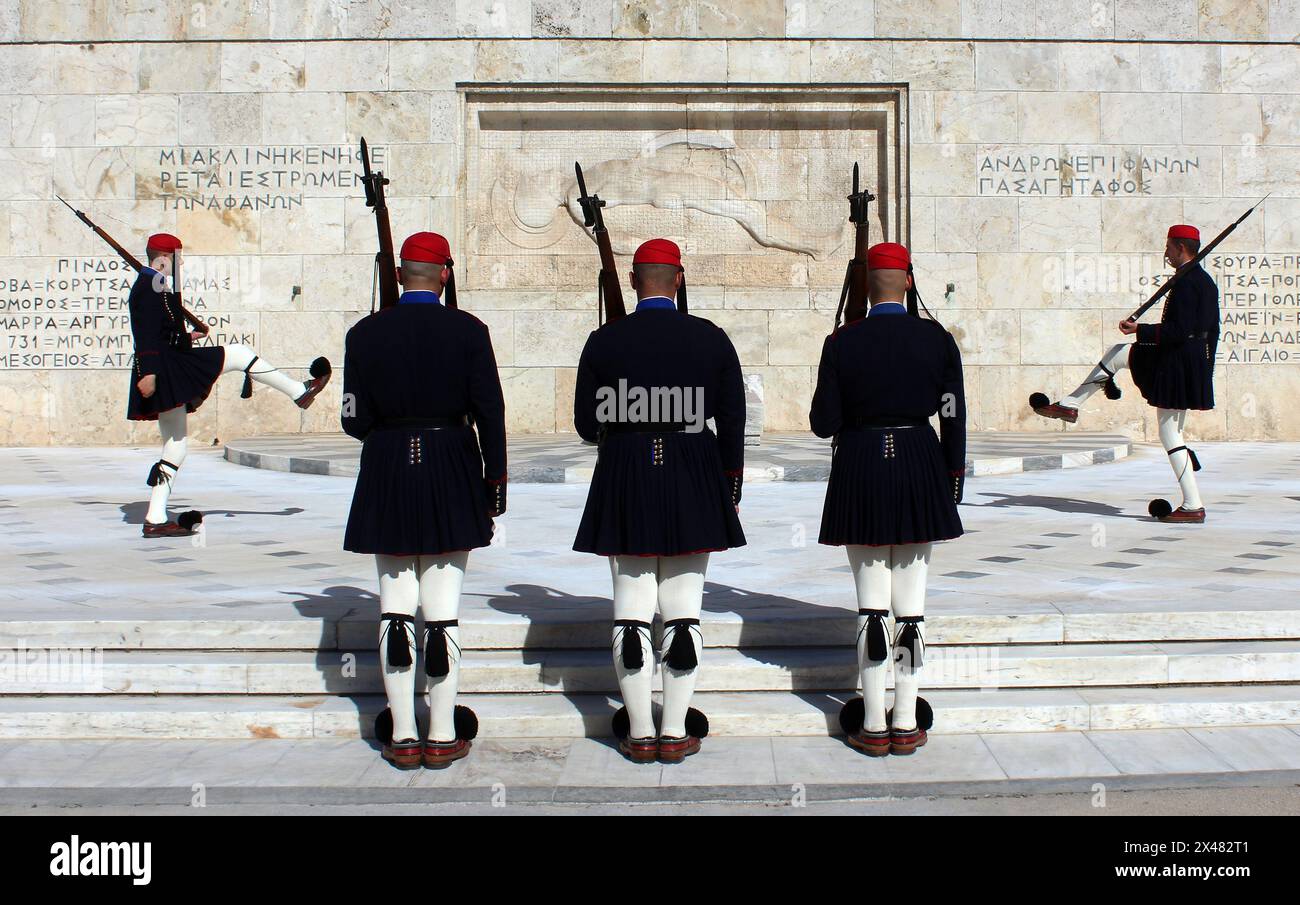 The official Changing Guard of Greek Presidential Guard ceremony, known ...