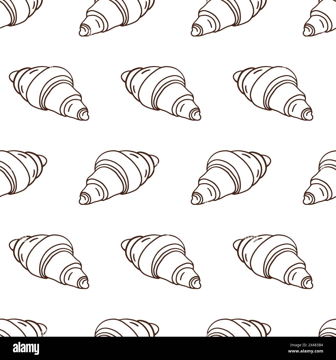 French Croissant Doodles Bakery Seamless Pattern Stock Vector Image ...