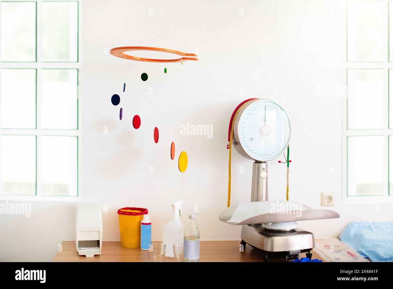 Labor and delivery room in hospital. Doula tools. Wooden mobile chart ...