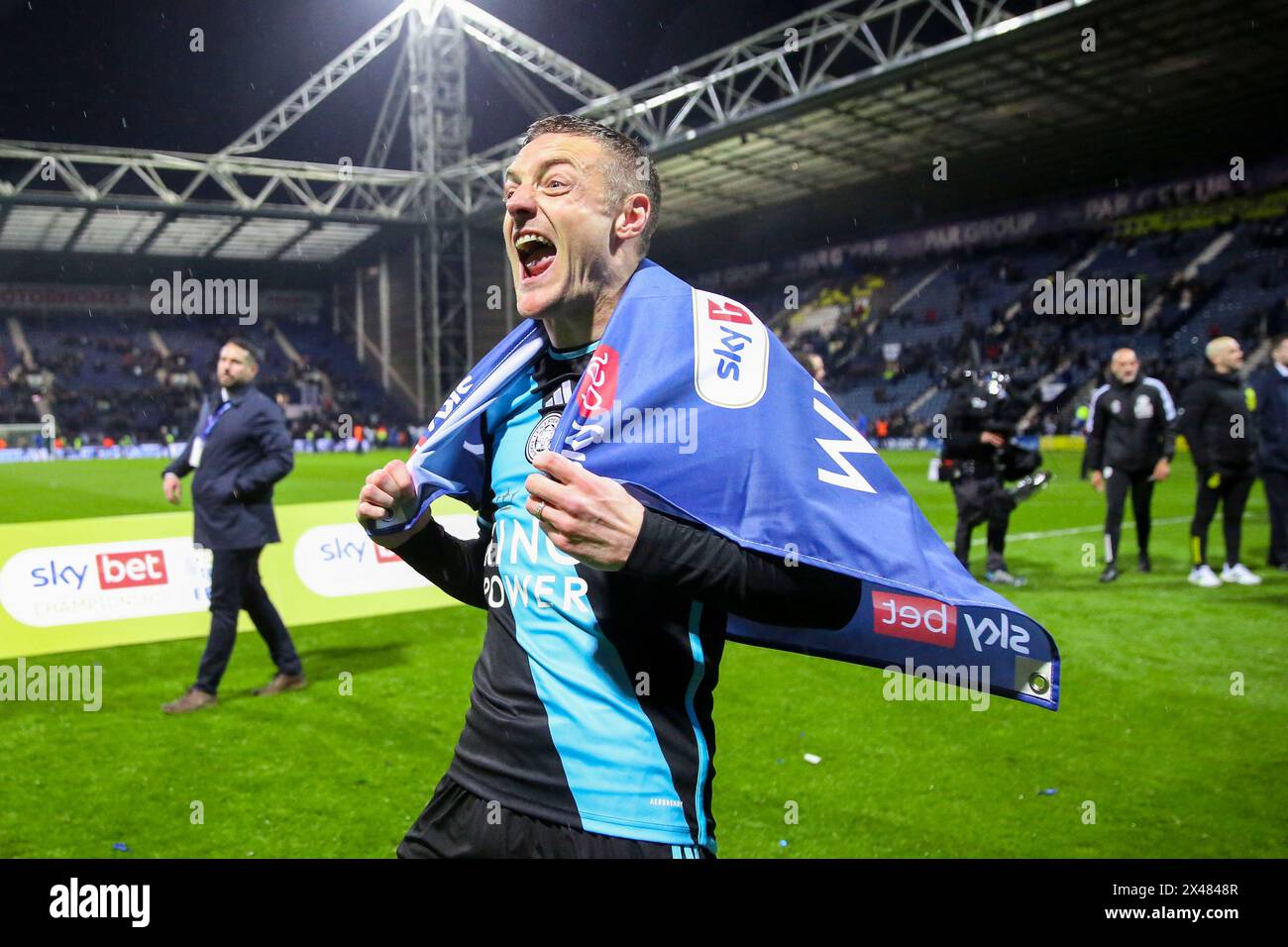 Preston, UK. 29th Apr, 2024. Leicester City forward Jamie Vardy (9 ...