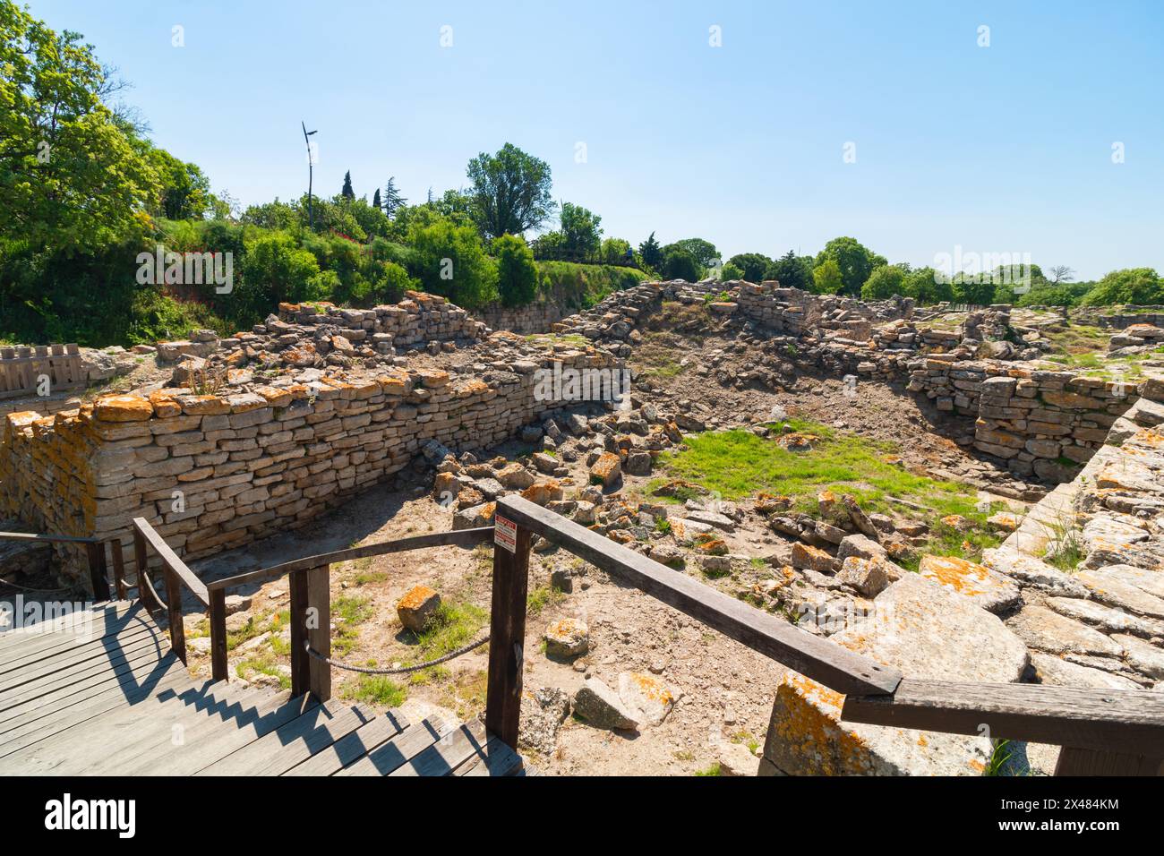 Troy ancient city ruins and wooden walkway. Visit Turkey concept ...