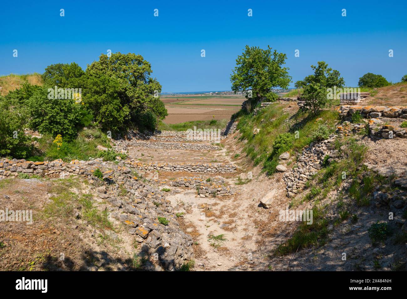 Schliemann's trench in Troy ancient city ruins. Visit Turkey concept ...