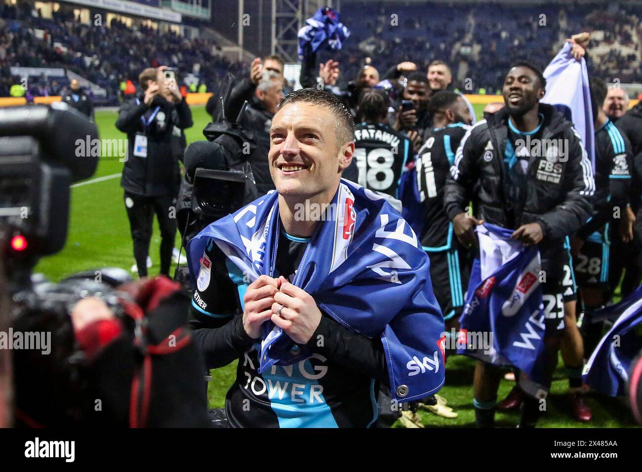 Preston, UK. 29th Apr, 2024. Leicester City forward Jamie Vardy (9 ...