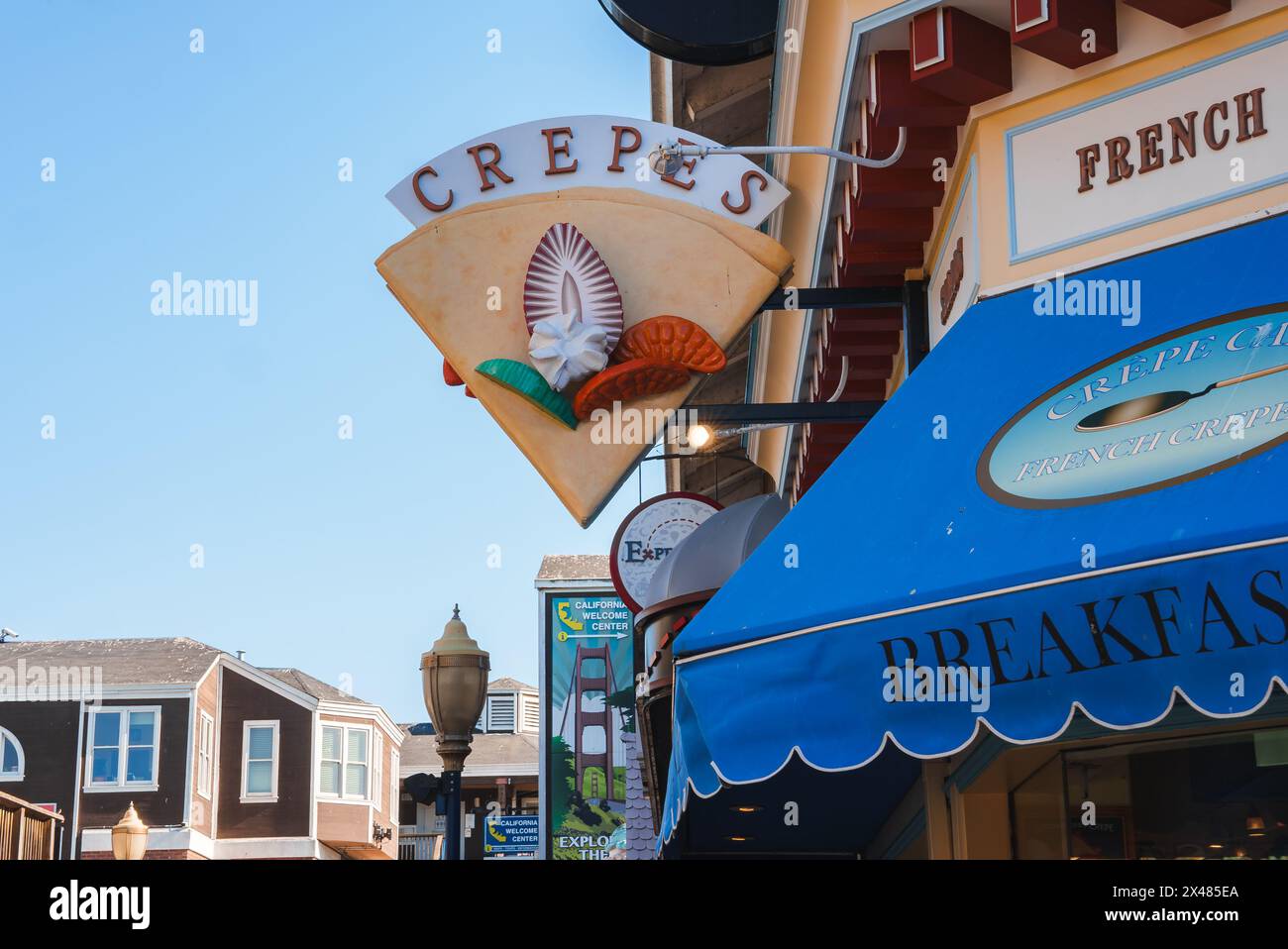 French Crepes Sign in San Francisco CityscapeJing Dian Stock Photo - Alamy
