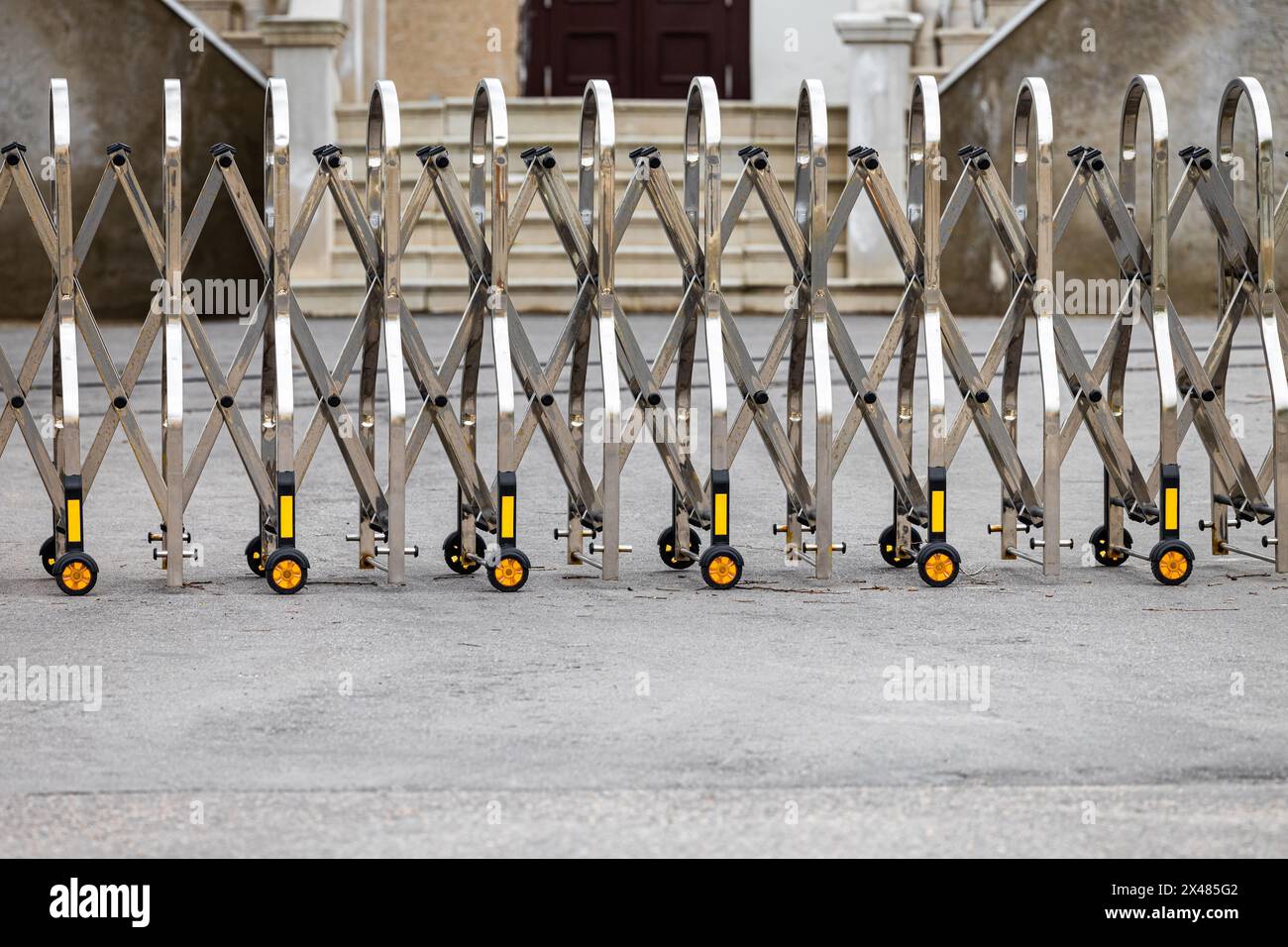 sliding barrier on wheels in unfolded position. sliding barrier on ...