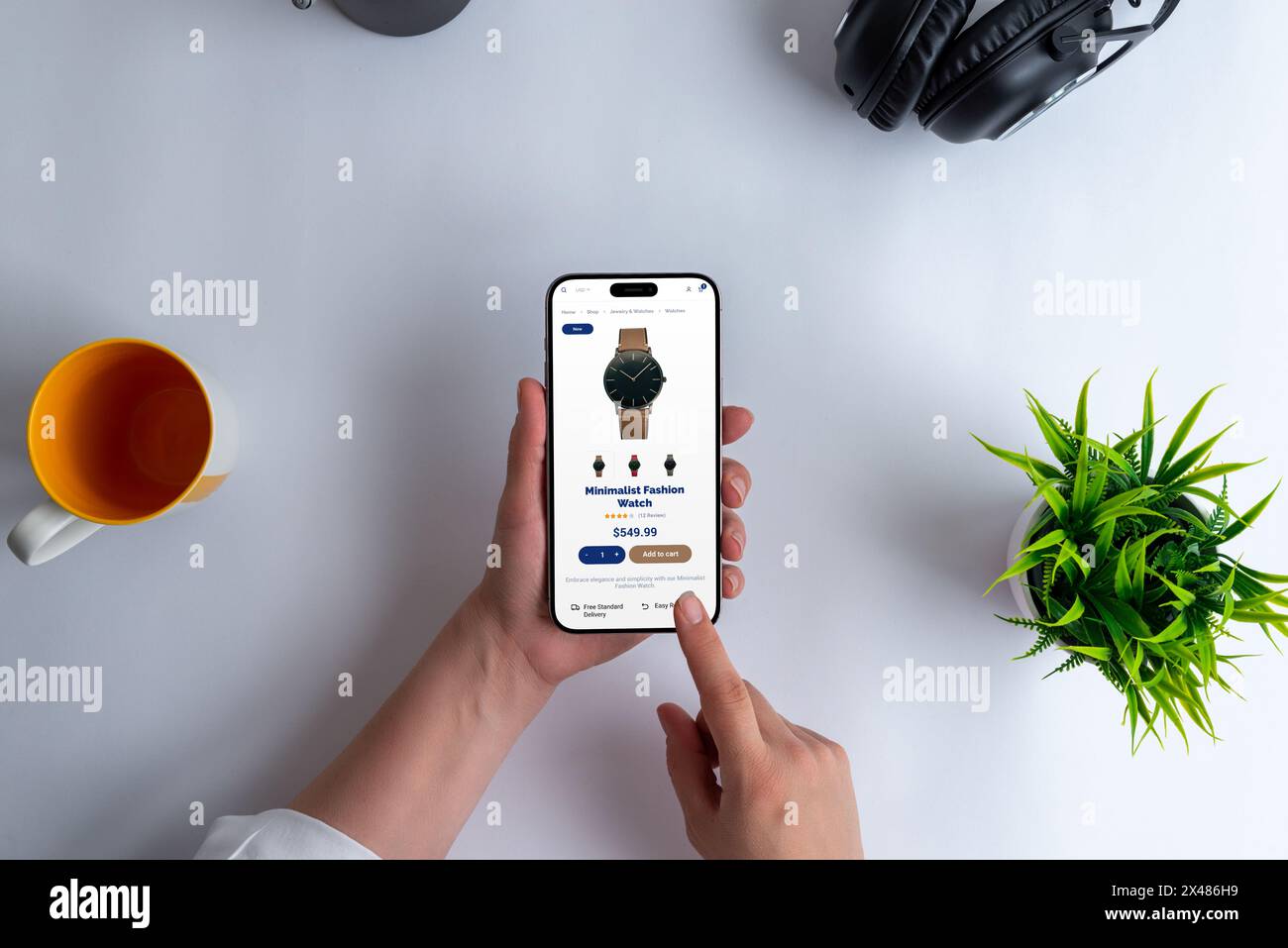 Woman purchases watch online using smartphone. Experience the ...